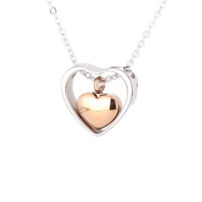 Cina KeepSake Double Heart Love Urna Collare per bambini in acciaio inossidabile placcato oro in vendita