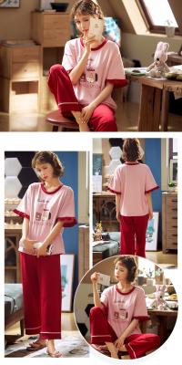 Pajamas women's summer cotton short-sleeved trousers thin section Korean version of the spring and summer cute cartoon c