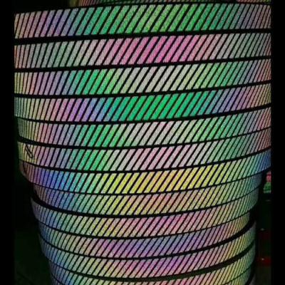 China High Visibility Rainbow Strip Reflective Fabric with Black Ribbon 25mm*100m per Roll for sale