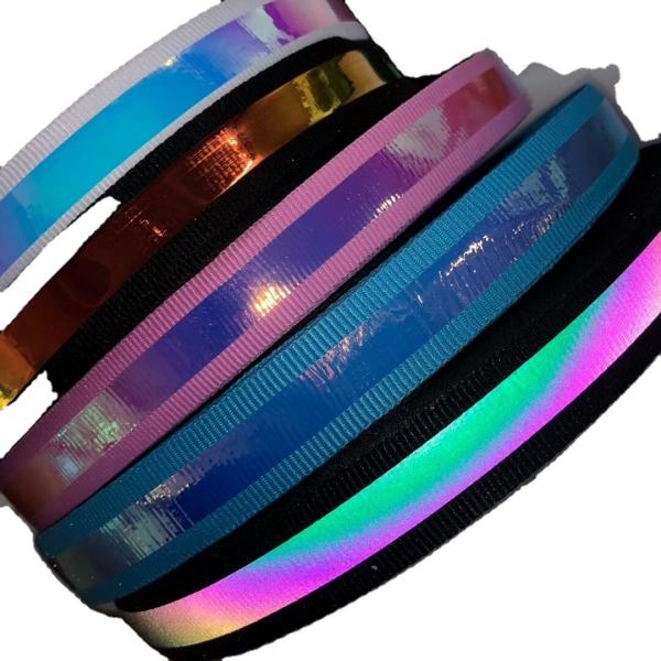 Quality 12 Colors Laser Rainbow Reflective Ribbon Fabric for Clothes Long-Lasting and Durable for sale