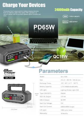Cina PD 65W Input 4000A Car Jump Starter ricaricabile ad alta potenza per tutte le emergenze dell'auto in vendita