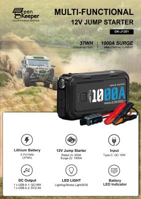 Cina 12V 24V 1000A 4000A Jump Starter con PD 65W DC Outlet Air Compressor Total Output 12W in vendita