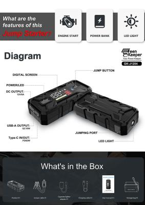 China 12V 20000mAh 1500A Multifunctioneel Draagbaar Noodwagen Power Bank Jump Starter Battery Te koop
