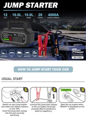 Cina Jump Start Qualsiasi auto a benzina o diesel da 10,0 litri con batteria 4000A Jump Starter e usb in vendita