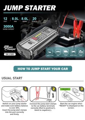 China Multifunctionele draagbare lithiumbatterij auto springstarter voor kleine auto's 12V 20000mAh Te koop