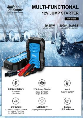 China Multifunctionele draagbare powerbank Batterij 12v Car Jump Starter Totaal vermogen 15W Te koop