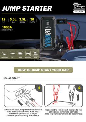 Cina Mini portabile 12v Car Jumper Starter con usb-A uscita di ricarica e luce a LED 10000mah in vendita