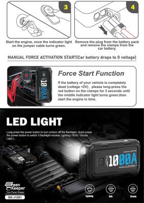 Cina Mini portabile 12v Car Jumper Starter con usb-A uscita di ricarica e luce a LED 10000mah in vendita