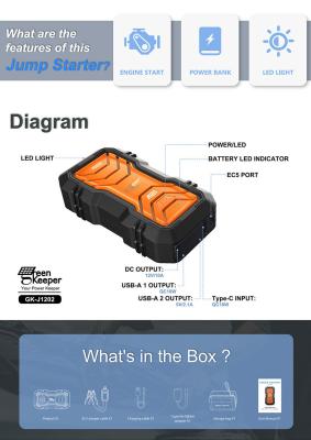 Cina 3000A Picco 16000mAh Car Jump Starter Portable Mini Auto Emergency Battery Booster Pack in vendita