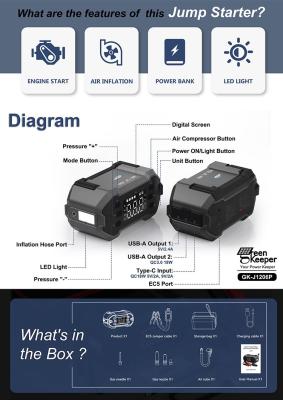Cina 3000A di corrente di picco Jump Starter con 12V 2000mAh batteria e 150Psi compressore d'aria in vendita
