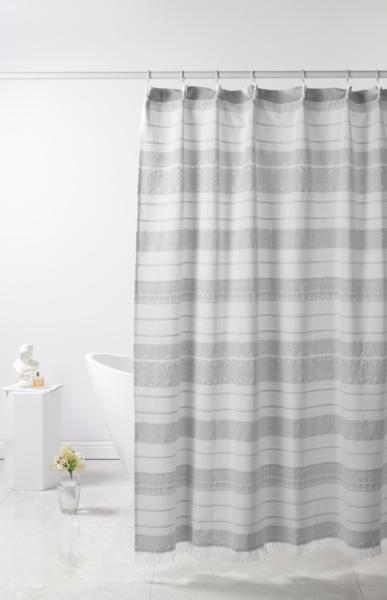 Quality Polyester Cotton Jacquard Shower Curtain Grey Striped Shower Curtain for sale