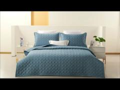 100% Cotton Blue Quilt Set Solid King Size Comforter Set Breathable