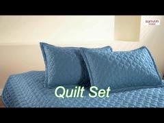 100% Cotton Blue Quilt Set Solid King Size Comforter Set Breathable