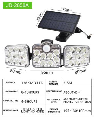 Cina La testa 3 ha condotto la lampada da parete solare all'aperto con il sensore di moto 138 SMD 250w 200x135x115mm in vendita