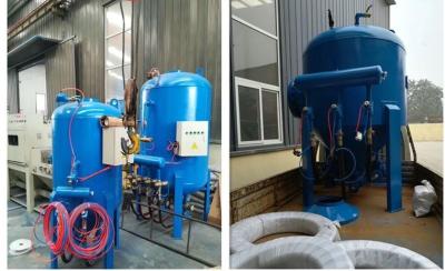 China shot blasting tank equipment for rust cleaning of steel pipe internal surface Shot spraying by pneumatic compressed air for sale