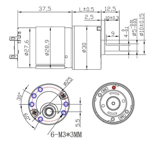 24V Micro Low Speed Small Motor Round Shaft JGB30-385 24V DC Reduction Motor