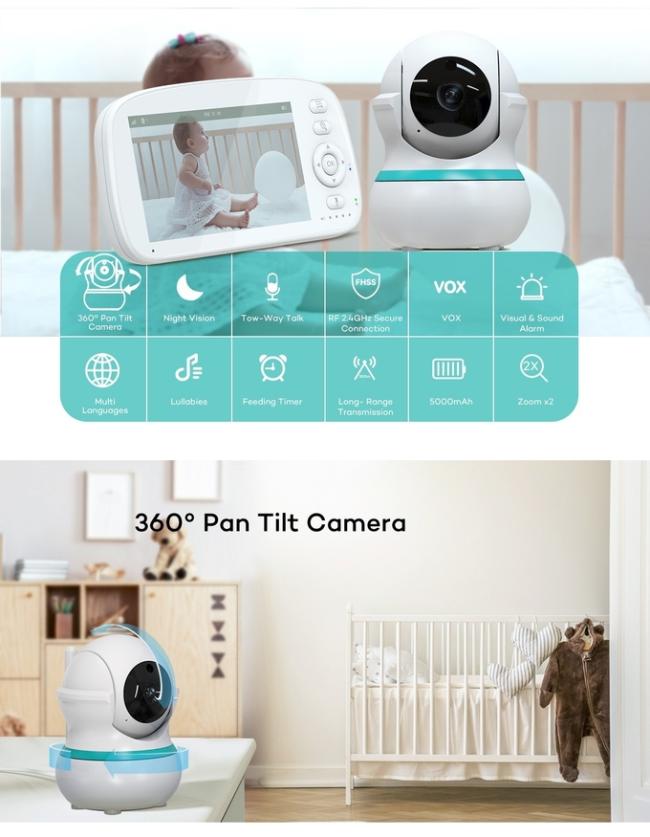 Two-Way Audio Video Baby Monitor With Motion Sensor Temperature Split Screen Crying Detection Infrared Video PTZ Camera 8