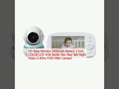 Moniteur HD pour bébé 5000 mAh Batterie 5 pouces Couleur LCD VOX Mode Deux voies Voir de nuit 2.4Ghz FHSS Avec caméra