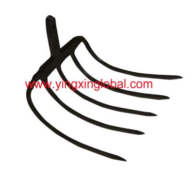 China HK10055 Carbon Steel Forged 5 Tines Farming Pitch-Fork Garden Digging Steel Hook Curved Fork Rake for sale