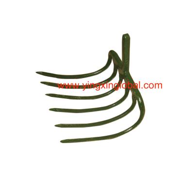 HK10056 Carbon Steel Forged 6 Tines Farming Pitch-Fork Garden Digging Steel Hook Curved Fork Rake