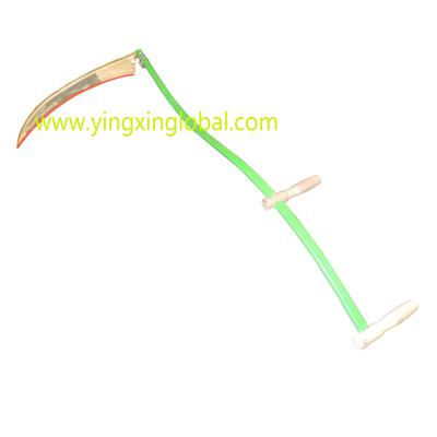 China Long Handle Scythe Reaping Sickle Cutting Crops Grass Or Corn With A Long Curved Blade With Two Short Wood Grips for sale