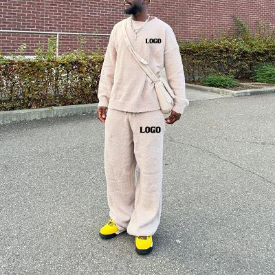China Clothing Manufacturers Jogger Set Winter Mohair Warm Sweatshirt and Baggy Stacked Sweatpants Set Tracksuits for Men Custom Logo for sale