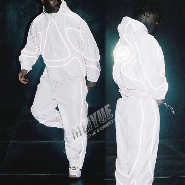 Quality Oversized 3m Reflective Nylon Windbreaker Tracksuit Streetwear Jacket And Jogger Set for sale