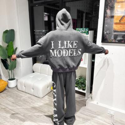 China Custom Sweat Suit Rhinestone Tracksuit Zip up Hoodies Streetwear Baggy Stacked Flared Sweatpants Hoodie and Sweatpants Set Men for sale