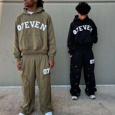 China OEM Custom Tracksuits Screen Printing Zipper Hoodie Straight Baggy Stacked Flared Sweatpants Track Pant And Hoodie Set for sale