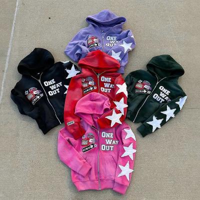 China Anti Shrink Streetwear Acid Wash Distressed Hoodie Vintage Zip Up Hoodie Breathable for sale