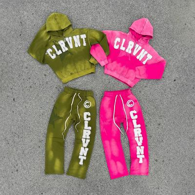 China Distress Sweatsuit Clothing Manufacturers Custom Embroidery Patch Logo Zip up Acid Vintage Hoodies Heavyweight Washed Tracksuits for sale