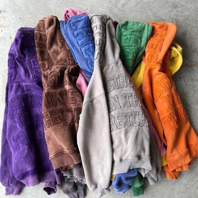 China Oversized French Terry Hoodie  Applique Embroidered Patch Sweatshirt Elastic Waistband for sale