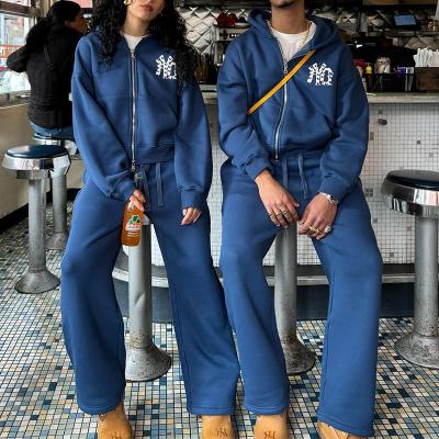China Clothing Manufacturers Custom 100% Cotton Heavyweight Oversized Zip up Hoodies Plain Sweatsuit Baggy Pants Tracksuits for Men for sale