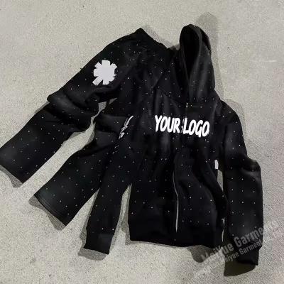China Custom Rhinestone Zip up Hoodie Logo OEM Clothing Men Joggers Sweatsuit 2 Piece Set Sweatpants and Hoodie Set Tracksuit for Men for sale