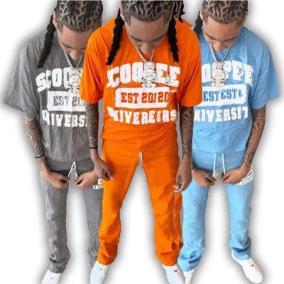 China Custom Embroidered Patches Logo Streetwear Cropped T Shirt and Sweatpants Men's Tracksuit Cotton Tracksuit Summer Tracksuit for sale