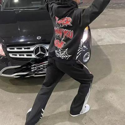 China Custom Hoodie Terry Embroidery Puff Flare Unisex Tracksuit Streetwear Jogger Set Flared Joggers Sweatpants and Hoodie Sets Mens for sale