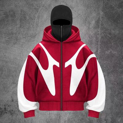 China Heavy Cotton Mens Patchwork Hoodie Dubbele gelaagde gemaskerde volle Balaclava Zip Hoodies Te koop