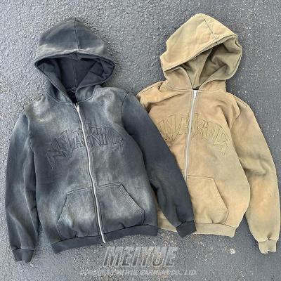 China OEM Vintage Oversized Zip Up Hoodie Applique Borduurwerk Hoodie Silk Screen Printing Te koop