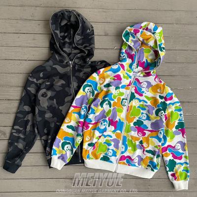 China Customized Color Block Full Zip Up Hoodie 500gsm Streetwear Digital Print Embroidery Logo Hoodie for sale