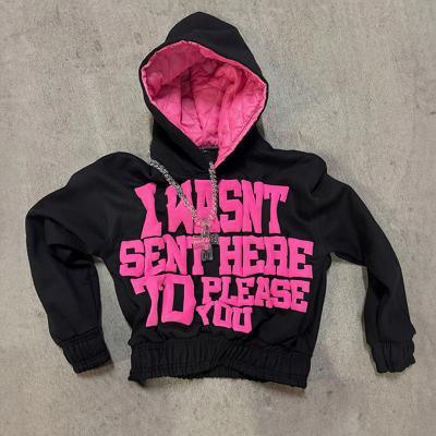 China Custom Puff Print Double Layer Hoodie Pullover No String Tight Waist Heavyweight Fleece Sweatshirt Cropped Hoodies Wholesale for sale