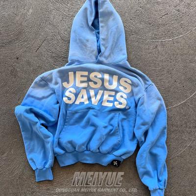 China Vintage Gradient Color Acid Wash Pullover  Silk Screen Hoodies Anti Pilling for sale