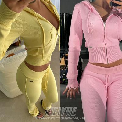 China Crop Top Zipper Hoodie Womens Tracksuit Set Jogging Suits Silk Screen Printing for sale