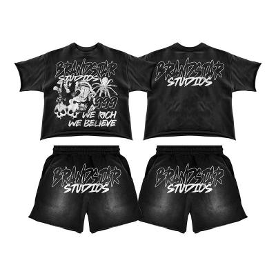 China Custom Summer Streetwear Casual Sleeveless Shorts Sets Short Sleeve Cotton T Shirt Shorts Tracksuit Set Men's 2 Pieces Sets for sale