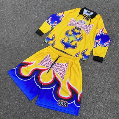 China Custom Joggers Polyester Summer Short Set Basketball Football Flame Digital Print Men Long Sleeve t Shirt and Shorts Set Men for sale