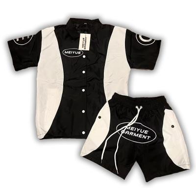 China Custom Logo Button up Windbreaker Nylon Shirt Lightweight Shorts Running Summer Sweatsuit T Shirt Joggers and Short Set Factory for sale