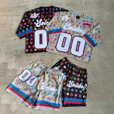 China OEM Custom Jersey Polyester Mesh Printing Jogger Sweat Suit Summer Casual Two Piece Shirt Set Boxy Cropped Football Shorts Set for sale