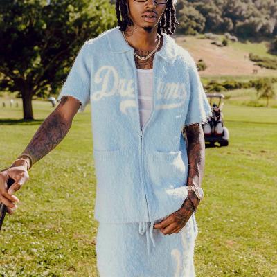 China Summer Mohair Zip Up Short Set Tracksuit Matching Polo Shirt And Shorts Customized Color for sale