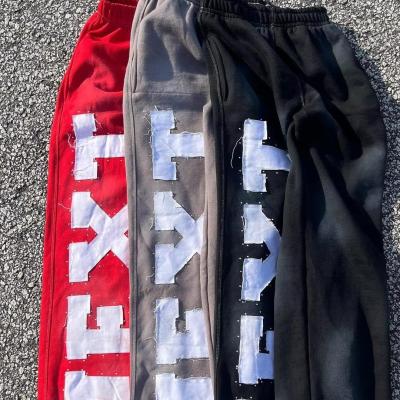 China Custom Men's Sweatpants Embroidered Patch Streetwear Tracksuit 2-Piece Tracksuit Set Letter Applique Embroidery OEM Design for sale