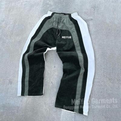 China Custom Logo Joggers Color Blocking Factory Drawstring Waist Pants Men Cotton Baggy Wide Leg Oveersized Corduroy Sweatpants for sale