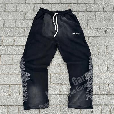 China Custom Mens Joggers Wide Leg Flare Baggy Stacked Acid Washed Sweatpants Men Casual 100% Cotton Sweat Pants Trousers for Men for sale